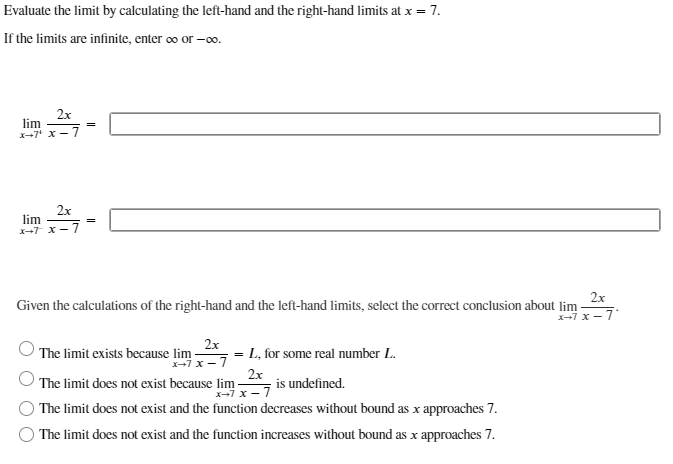 Solved Evaluate the limit by calculating the left-hand and | Chegg.com