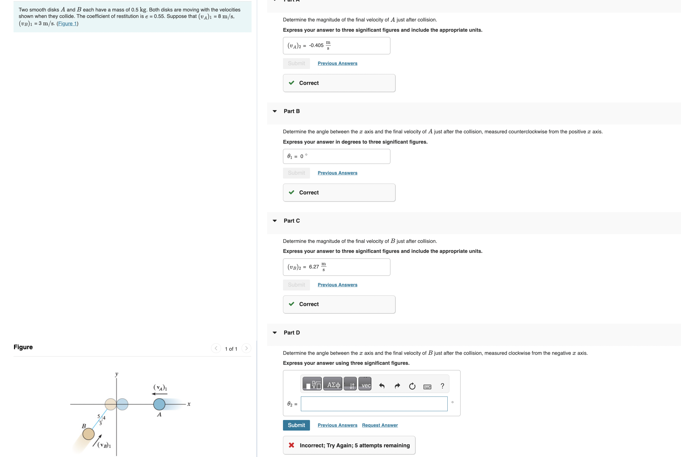 Solved Two smooth disks A and B ﻿each have a mass | Chegg.com
