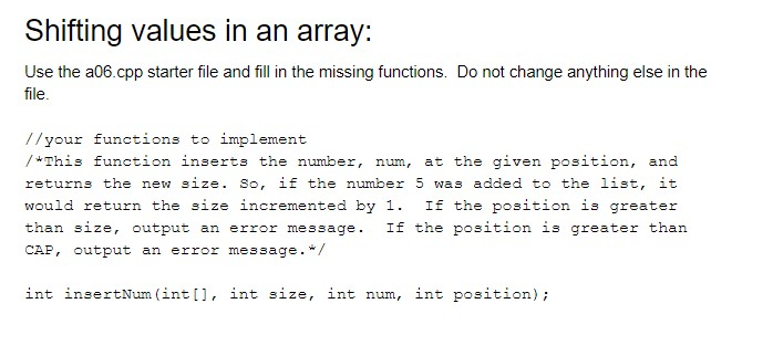 Solved Shifting Values In An Array Use The A06cpp Starter 5317