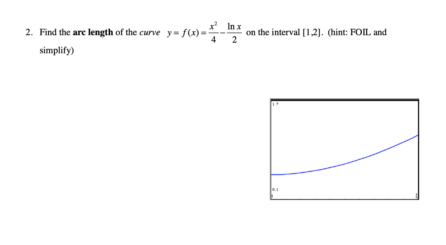Solved 2. Find the arc length of the curve y=f(x)=4x2−2lnx | Chegg.com