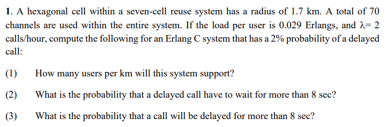 Solved A hexagonal cell within a seven-cell reuse system has | Chegg.com