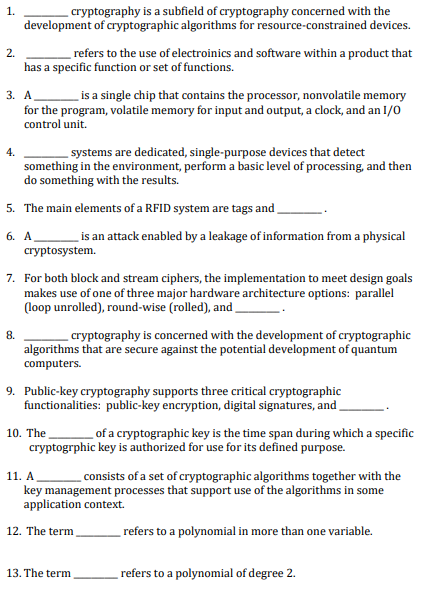 Solved 1. cryptography is a subfield of cryptography | Chegg.com