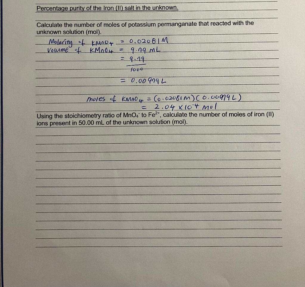 Solved Table 2: Titration Data for the Percentage Purity of | Chegg.com