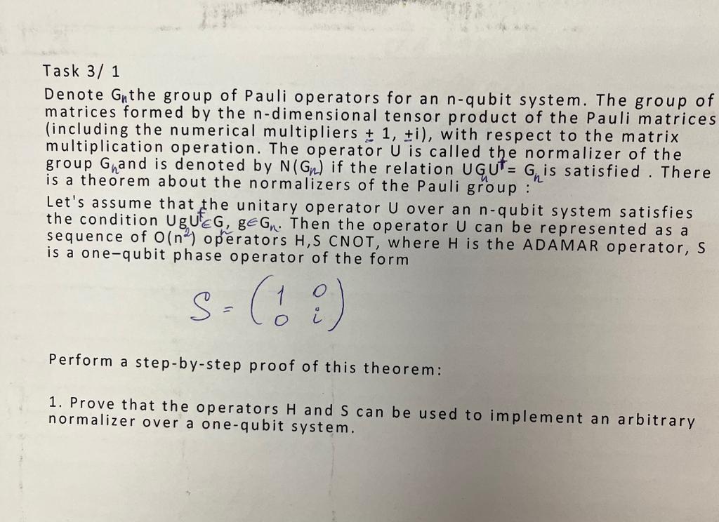 Solved Task 3/1 Denote Gn the group of P auli operators for | Chegg.com