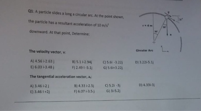 Solved Q1: A particle slides a long a circular arc. At the | Chegg.com