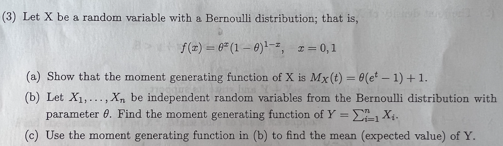 Solved (3) Let X be a random variable with a Bernoulli | Chegg.com
