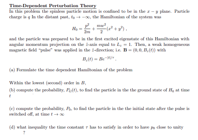 H + Time-Dependent Perturbation Theory In this | Chegg.com