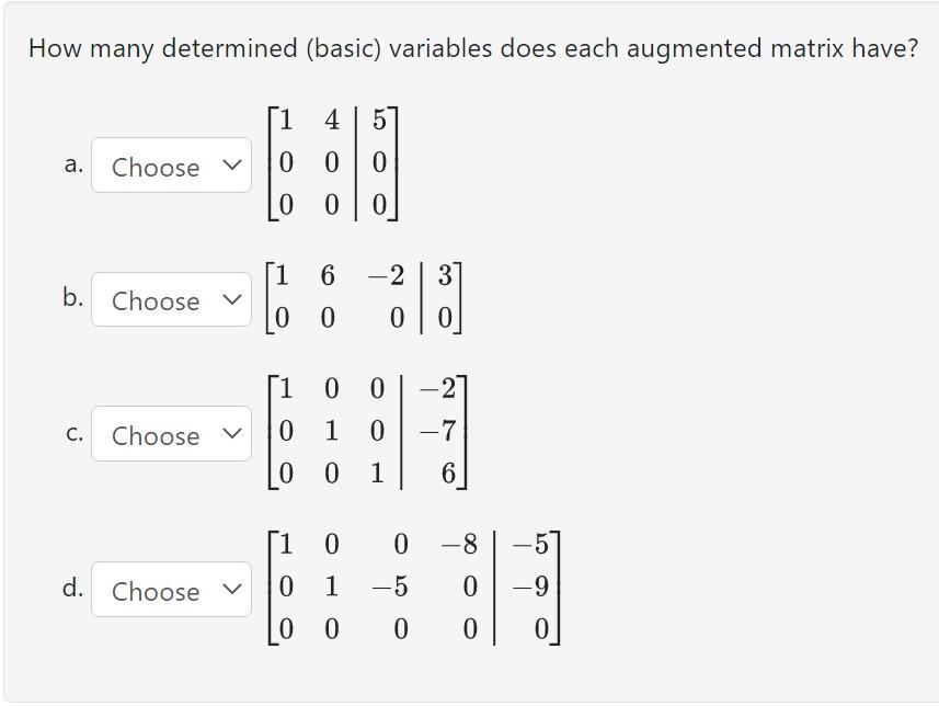 Solved How many determined (basic) variables does each | Chegg.com