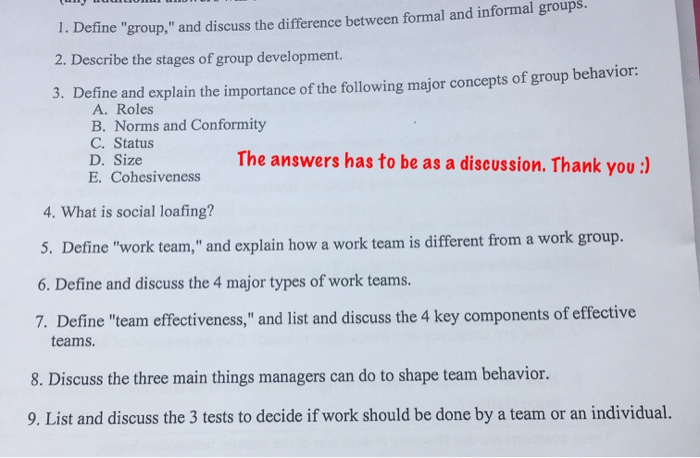 Solved 1. Define "group," and discuss the difference between | Chegg.com