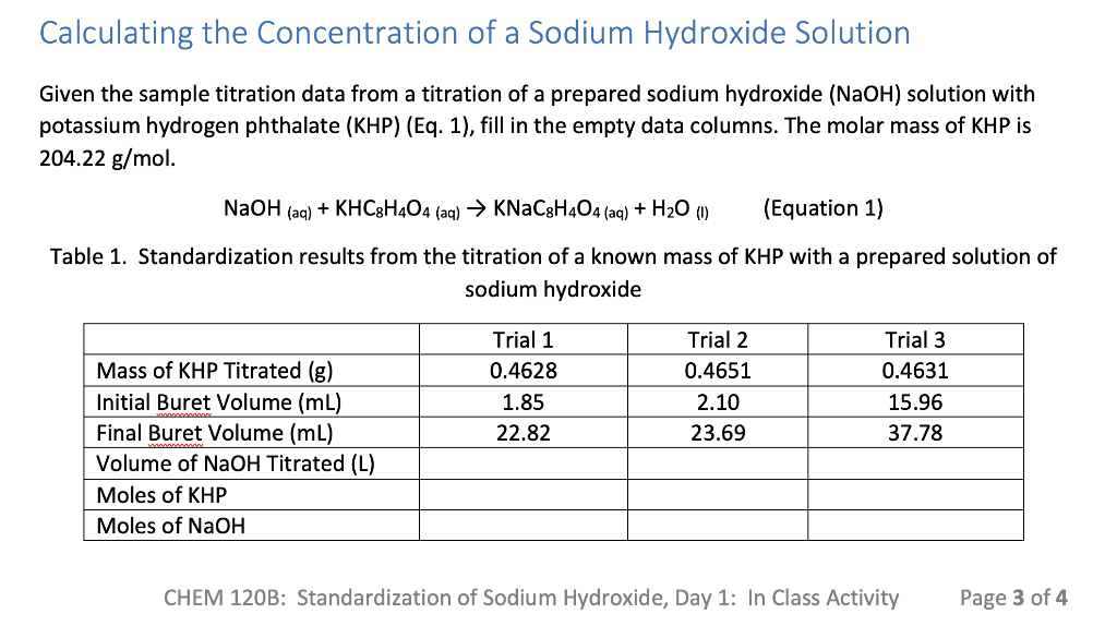 Solved Given the sample titration data from a titration of a | Chegg.com