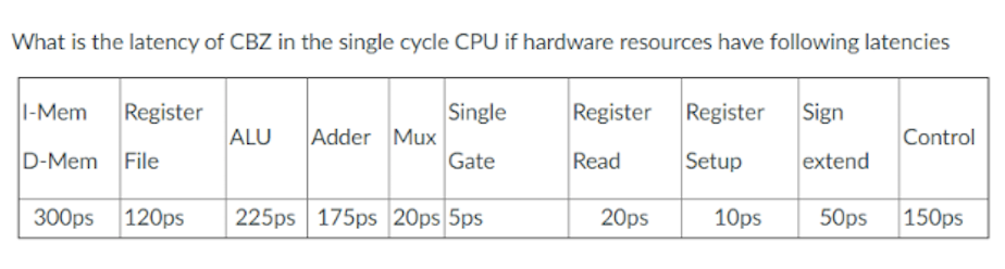 Solved What is the latency of CBZ in the single cycle CPU if | Chegg.com