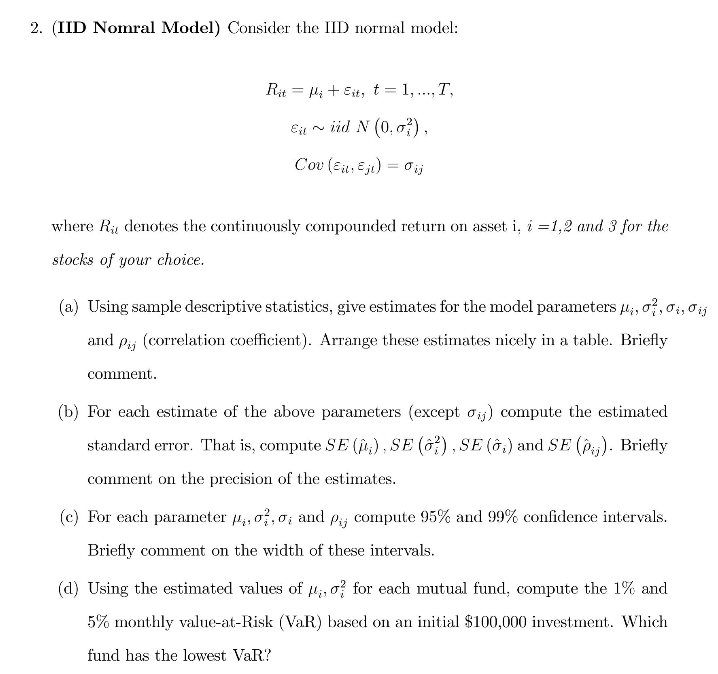 Solved 2. (IID Nomral Model) Consider the IID normal model: | Chegg.com