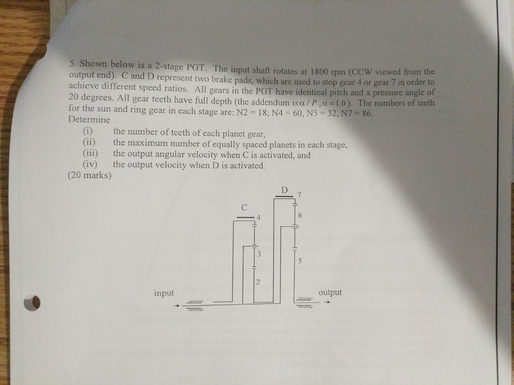 Solved 5. Shown below is a 2-stage PGT. The input shaft | Chegg.com