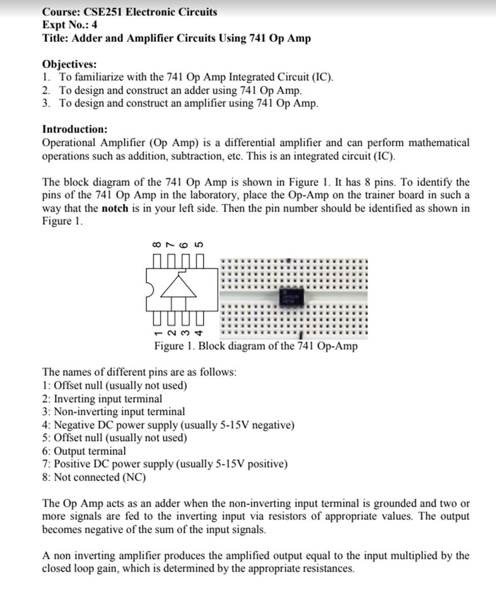 Solved Course: CSE251 Electronic Circuits Expt No.: 4 Title: | Chegg.com