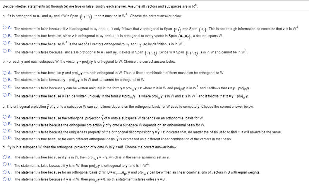 Solved Decide whether statements (a) through (e) are true or | Chegg.com