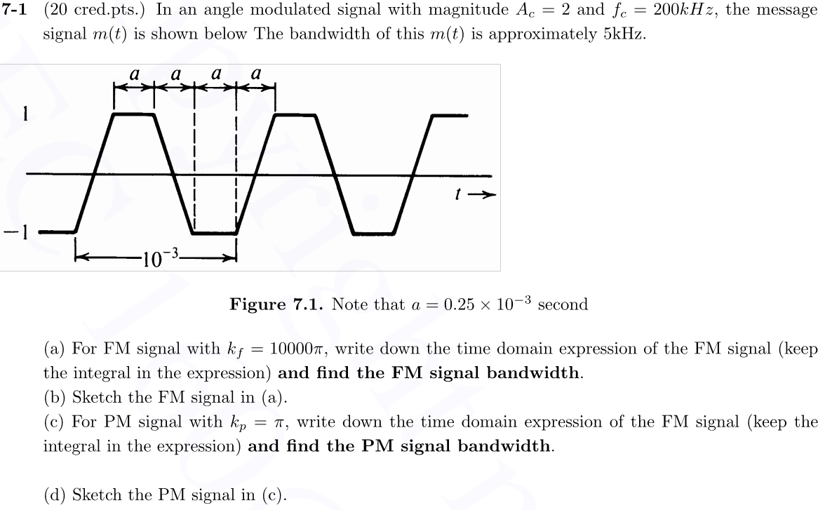 Solved 7-1 (20 cred.pts.) In an angle modulated signal with | Chegg.com