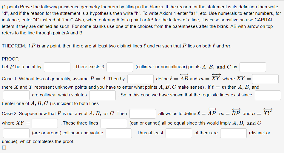 Solved (1 point) Prove the following incidence geometry | Chegg.com