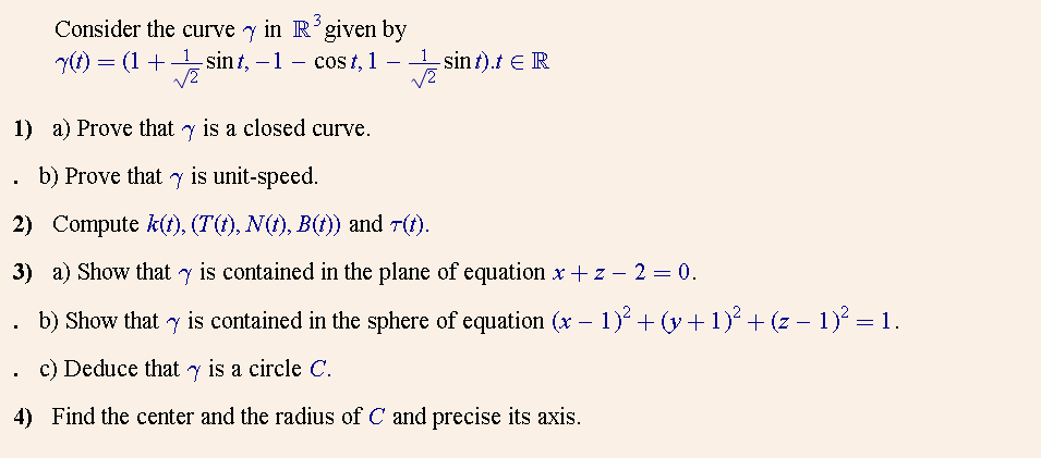 Solved Consider the curve γ in R3 given by | Chegg.com