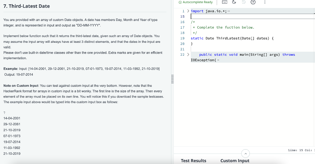 Solved Example: Input: [14-04-2001, 29-12-2061, 21-10-2019, | Chegg.com