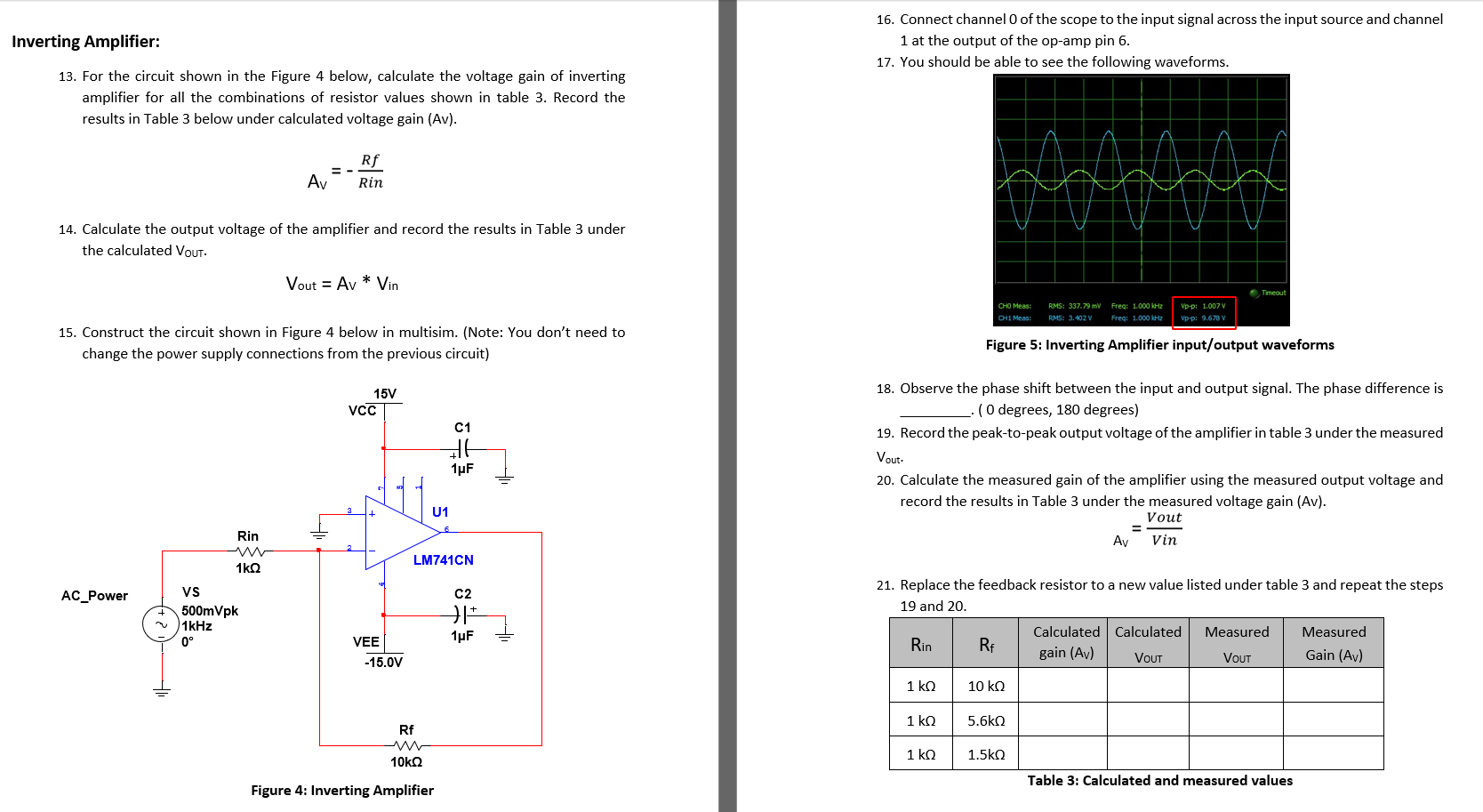 Solved Inverting Amplifier:For the circuit shown in the | Chegg.com