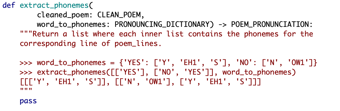 Solved def extract_phonemesc cleaned_poem: CLEAN_POEM, | Chegg.com