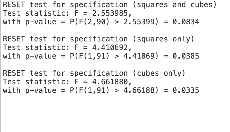 RESET test for specification (squares and cubes) | Chegg.com