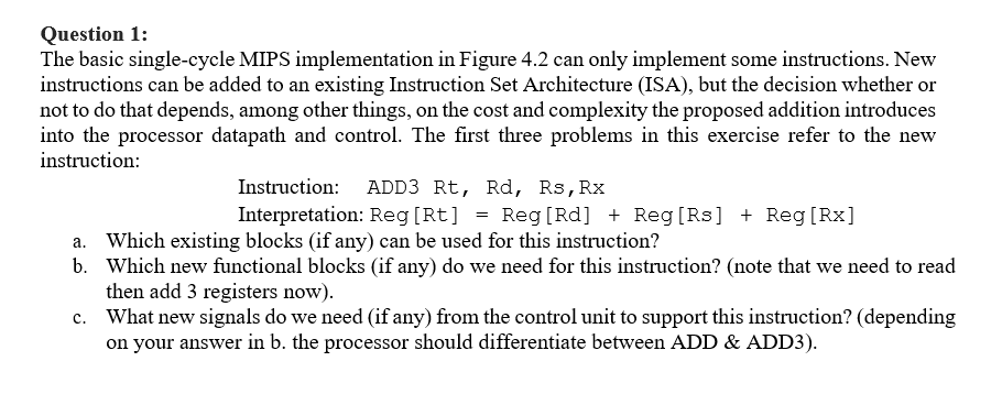 Solved Question 1: The basic single-cycle MIPS | Chegg.com