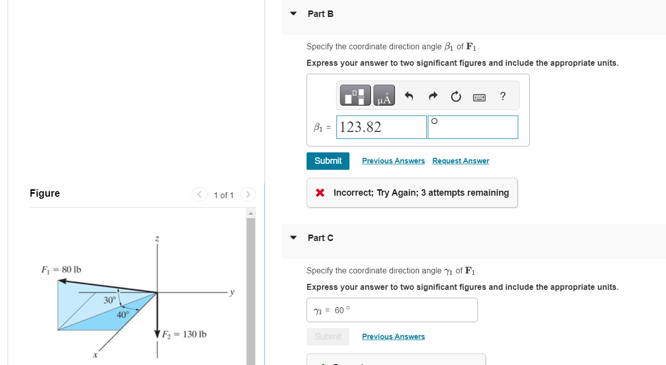 Solved Specify the coordinate direction angle β1 of F1. | Chegg.com