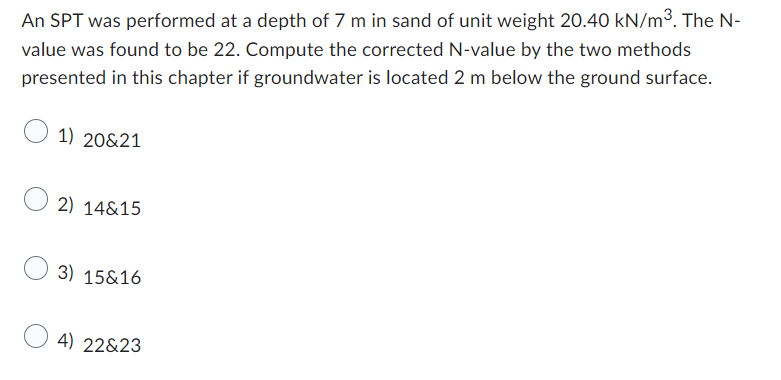 Solved An SPT was performed at a depth of 7 m in sand of | Chegg.com