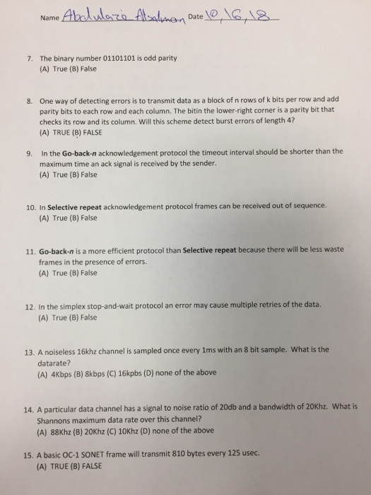 Solved The binary number 01101101 is odd parity (A) True (B) | Chegg.com