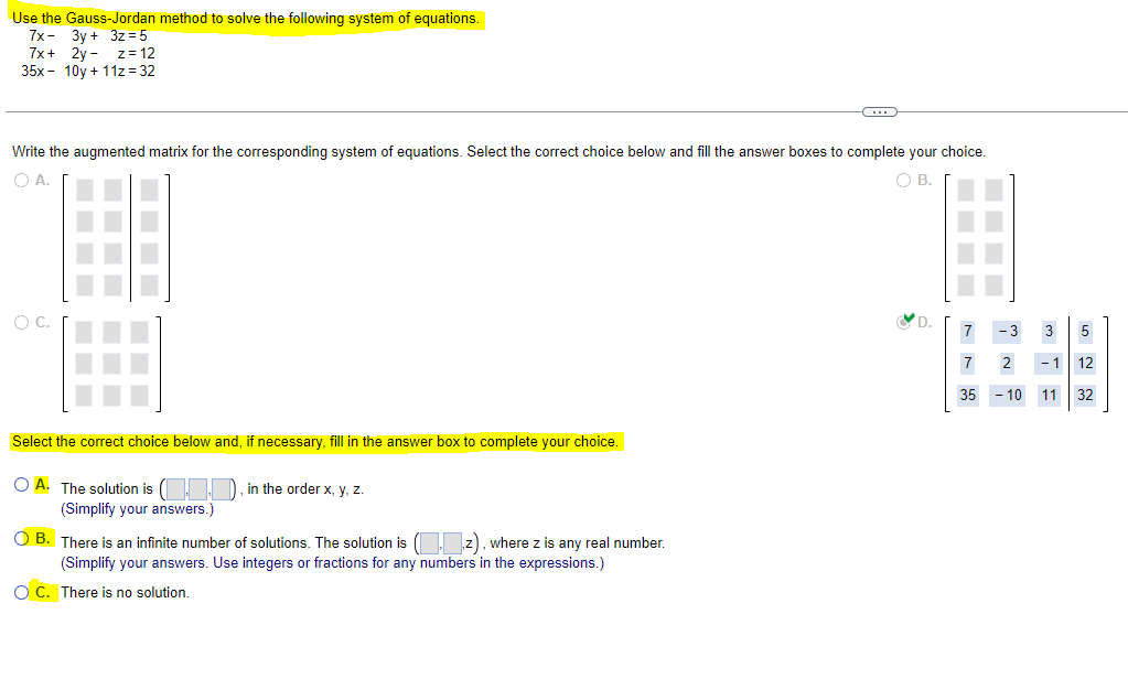 Solved Use the Gauss-Jordan method to solve the following | Chegg.com