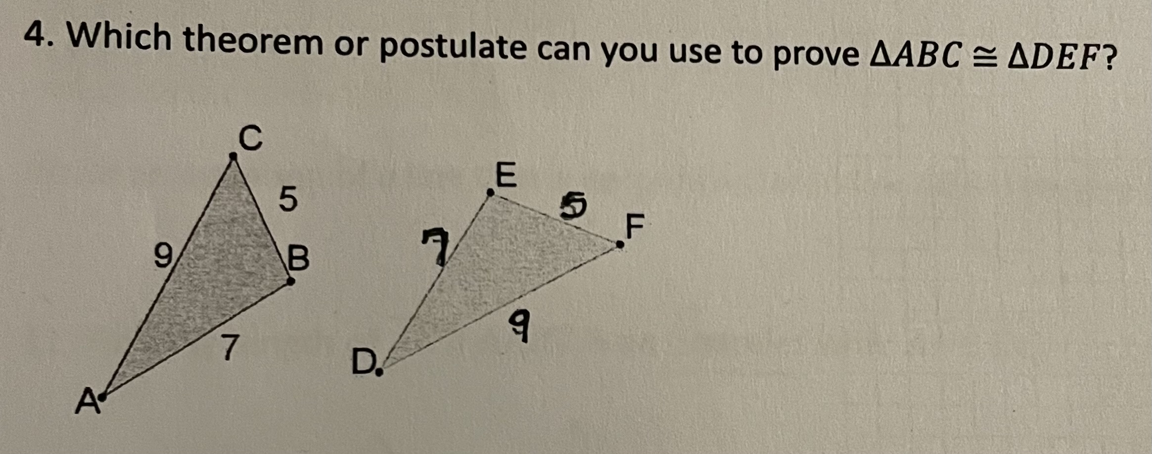 Solved 4. Which theorem or postulate can you use to prove | Chegg.com