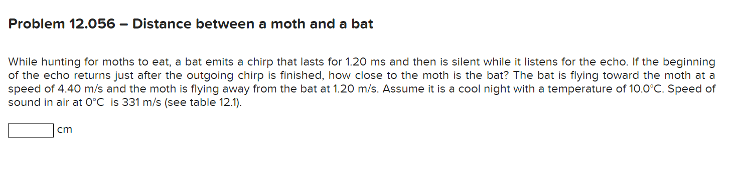 Solved Problem 12.056 - ﻿Distance between a moth and a | Chegg.com