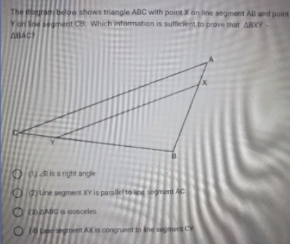 Solved The ofriged below shows triangle ABC with point X on | Chegg.com