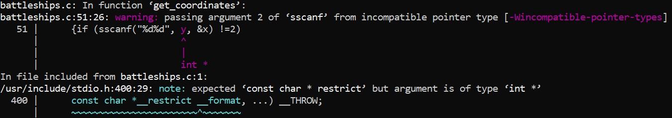 Solved I'm trying to code battleships in C and in my sscanf | Chegg.com
