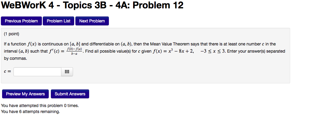 Solved WeBWork 4 - Topics 3B - 4A: Problem 12 Previous | Chegg.com