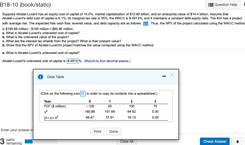 Solved B18-10 (book/static) Question Help Suppose | Chegg.com