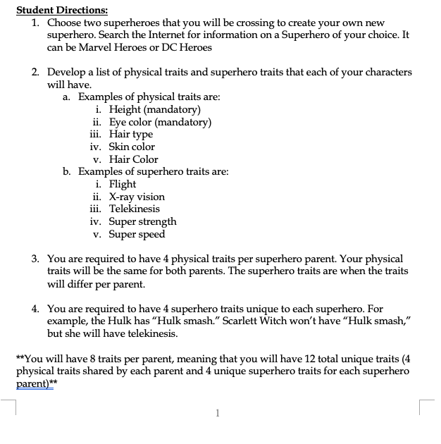 Student Directions: 1. Choose two superheroes that | Chegg.com