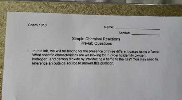 Solved Chem 1010 Name: Section: Simple Chemical Reactions | Chegg.com