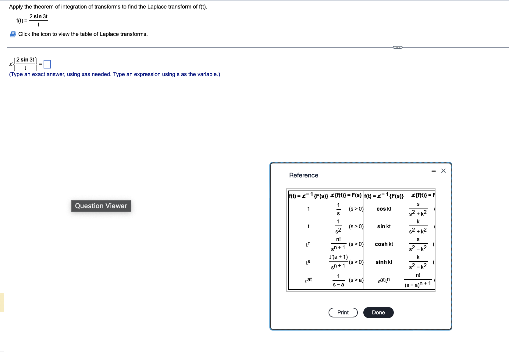 Solved Apply The Theorem Of Integration Of Transforms To