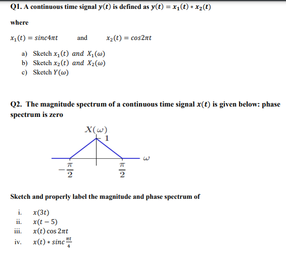 Q1. A continuous time signal y(t) is defined as | Chegg.com