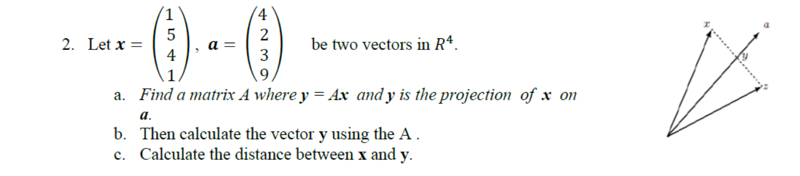Solved a = 4 5 2. Let x = 2 be two vectors in R4. 4 3 1 9 a. | Chegg.com