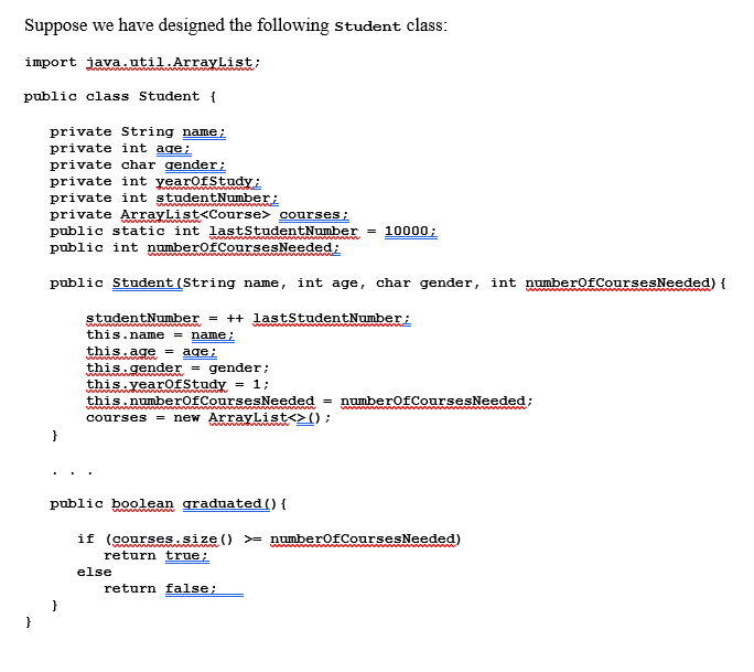 Solved Suppose we have designed the following Student class: | Chegg.com