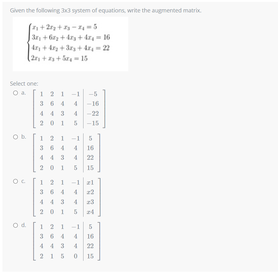 Solved Given the following 3x3 system of equations, write | Chegg.com