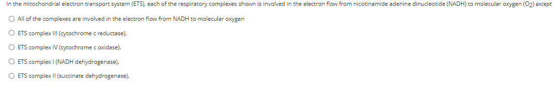 Solved All of the complexes are involved in the electron | Chegg.com