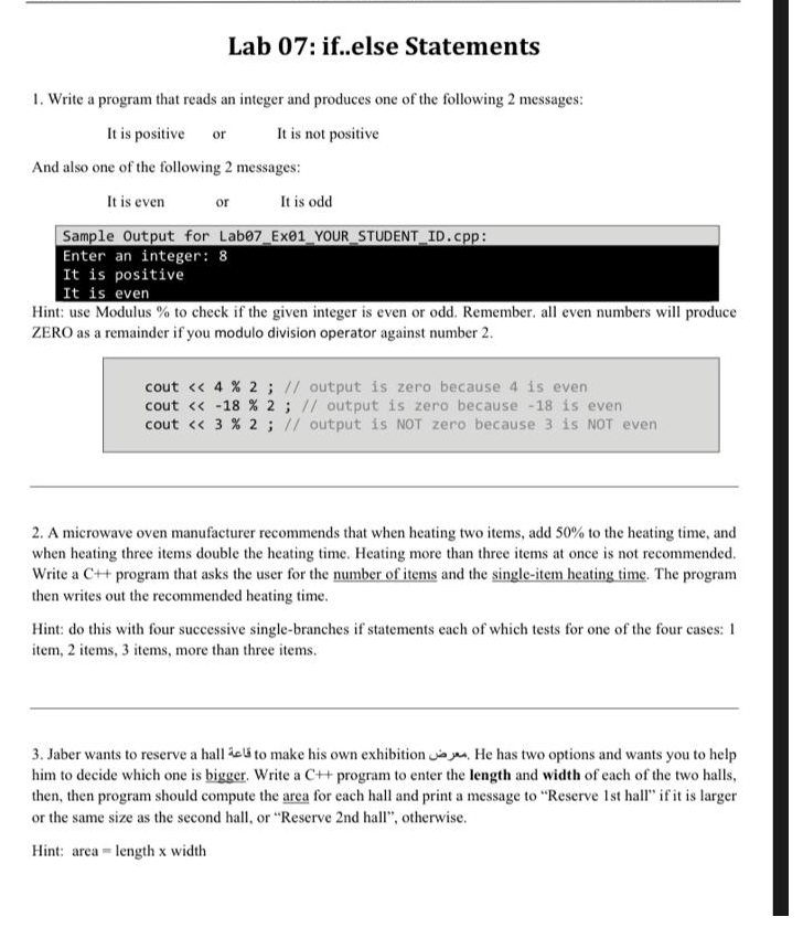 Solved Lab 07: if..else Statements or 1. Write a program | Chegg.com