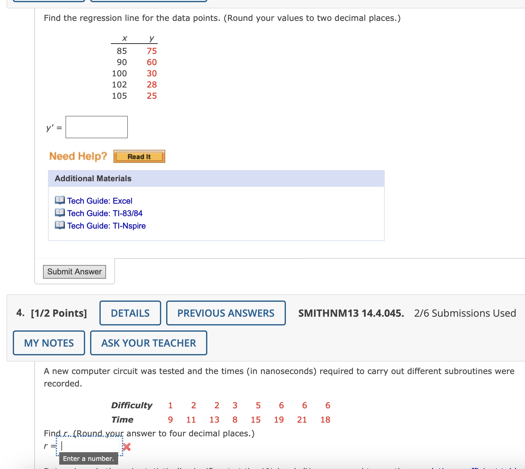 Solved Find the regression line for the data points. (Round | Chegg.com