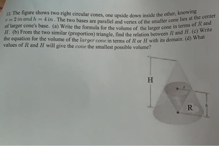 Solved 13. The figure shows two right circular cones, one | Chegg.com