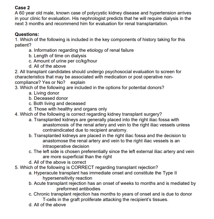 Solved Case 1 A 42 year old female was admitted with a | Chegg.com