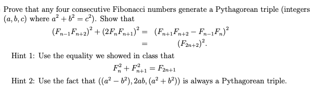 Solved - 2 n' 1 Prove that any four consecutive Fibonacci | Chegg.com